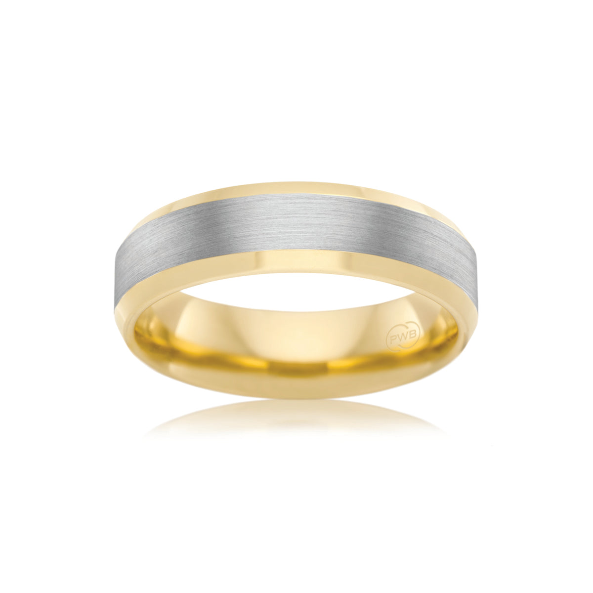 9ct Two-Tone Gold Bevelled Edge Wedding Ring