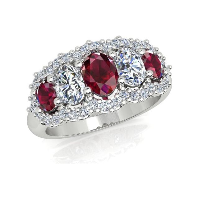 18ct White Gold Diamond & Ruby Dress Ring