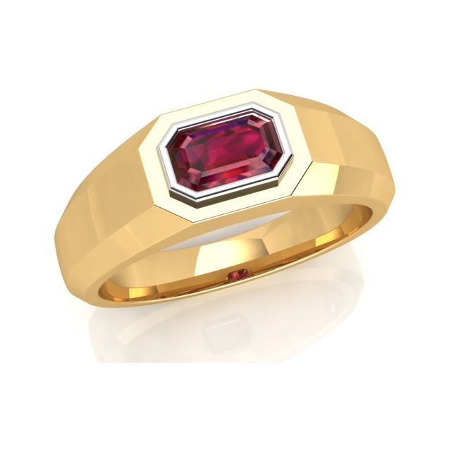 18ct Yellow Gold & Platinum 1.09ct Bezel-Set Ruby Gents Ring